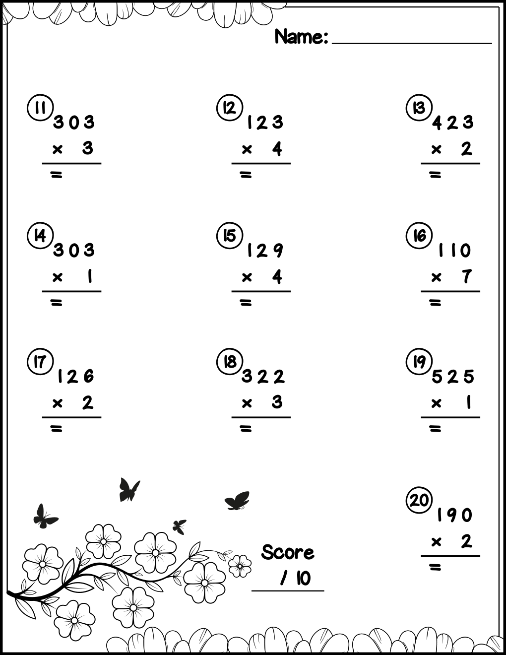 Spring-Themed 3-Digit by 1-Digit Multiplication Worksheets | KS2 Maths ...
