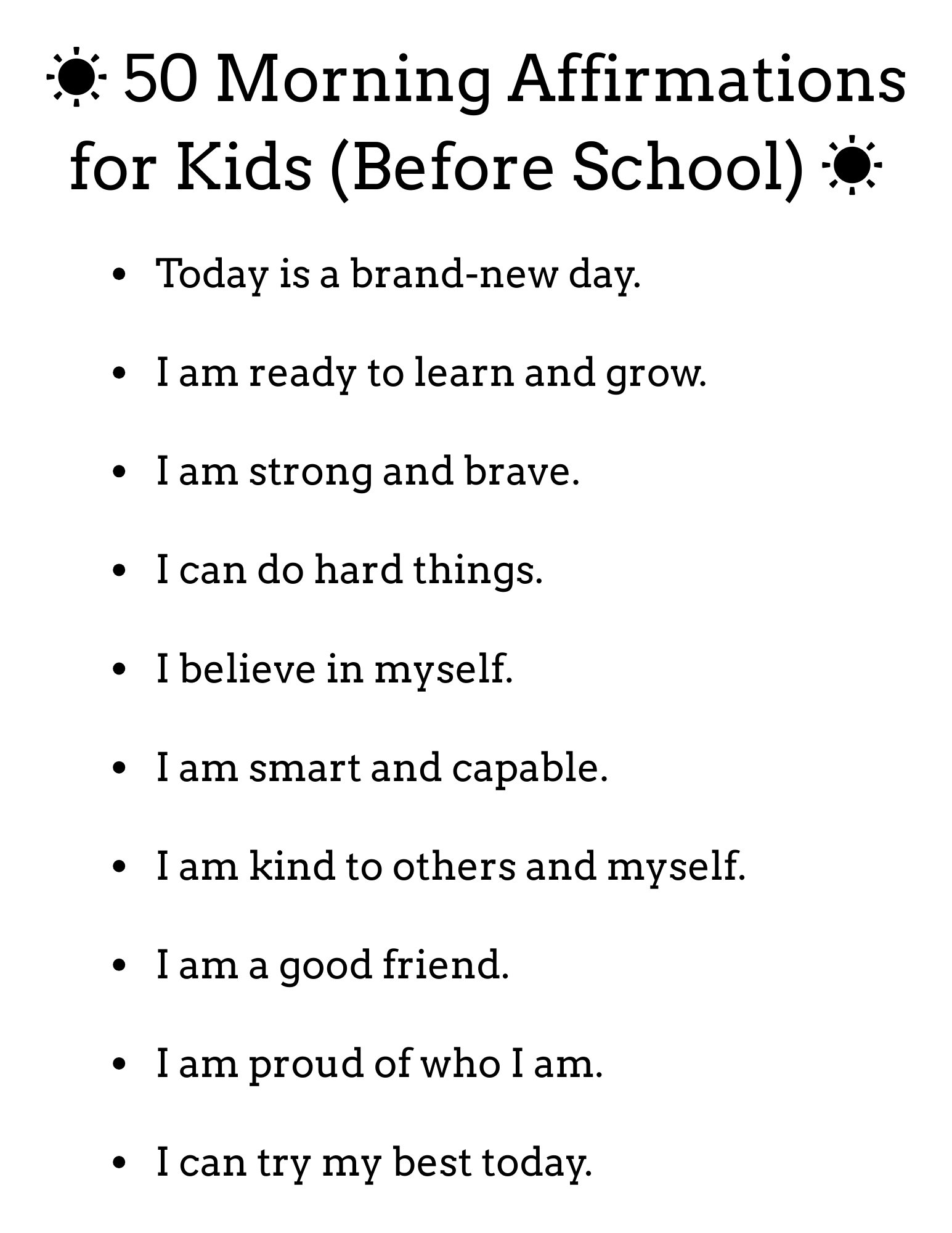 50 Morning Affirmations for Kids (Before School) | Teaching Resources