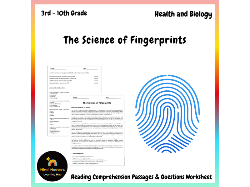 The Science of Fingerprints Reading Comprehension Passages & Questions ...