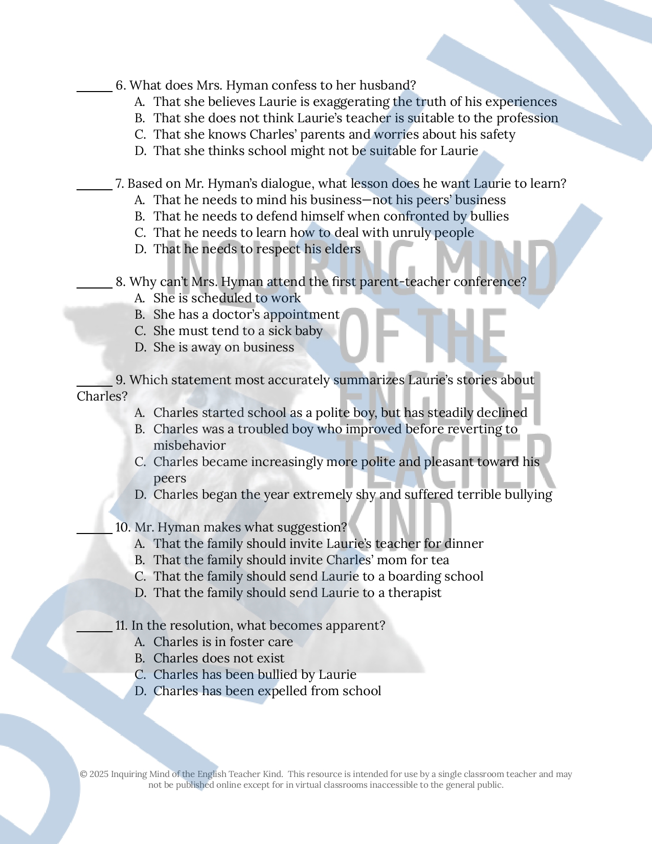 "Charles" by Shirley Jackson Quiz and Answer Key | Teaching Resources