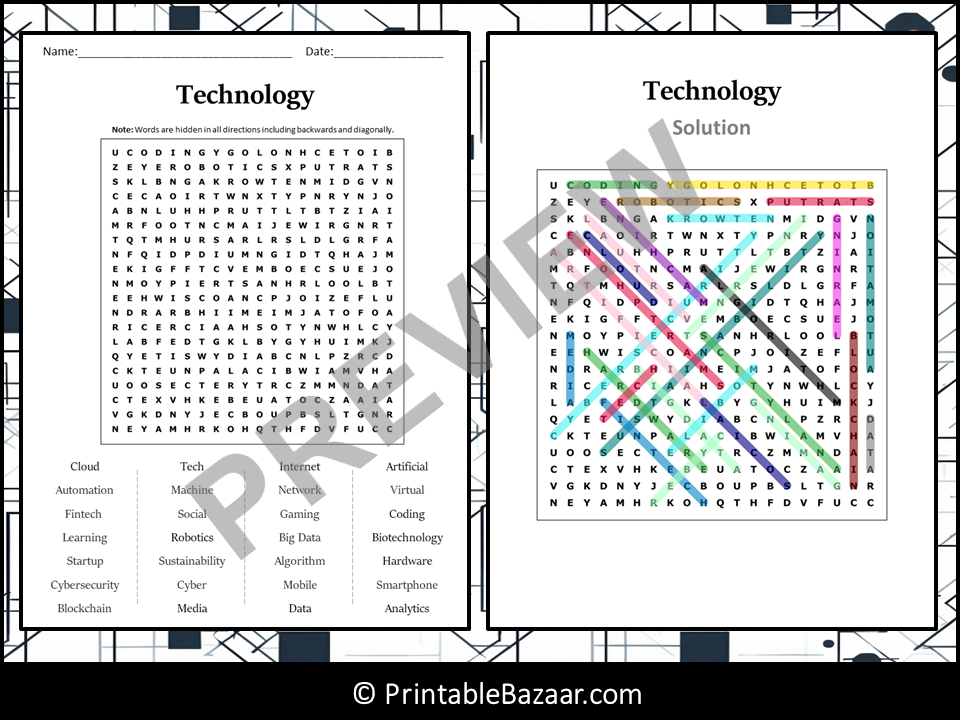 Technology Word Search Puzzle Worksheet Activity | Teaching Resources