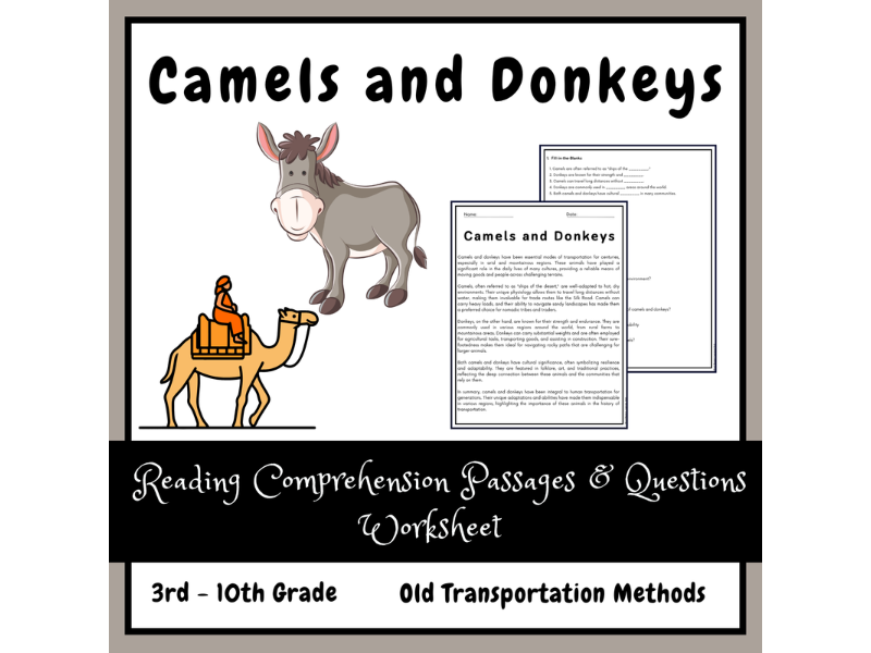 Camels and Donkeys Reading Comprehension Passages & Questions ...