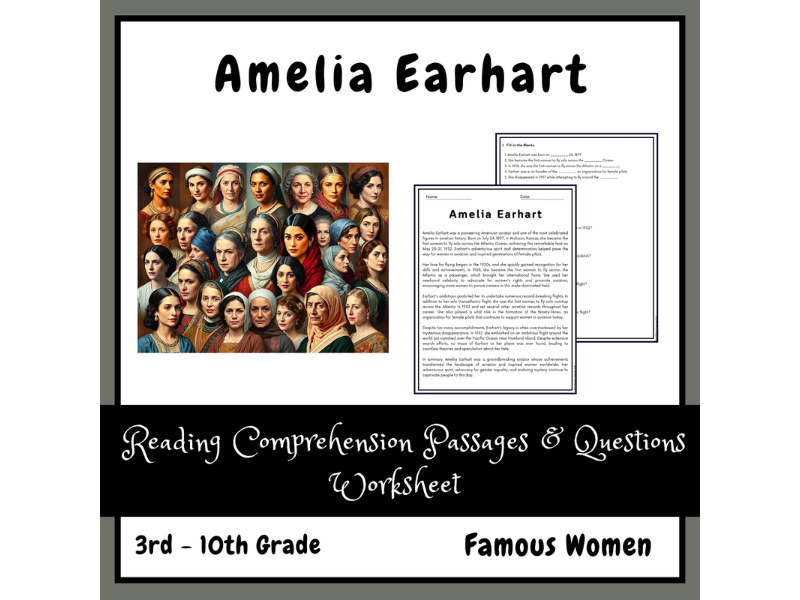Amelia Earhart Reading Comprehension Passages & Questions Worksheets ...