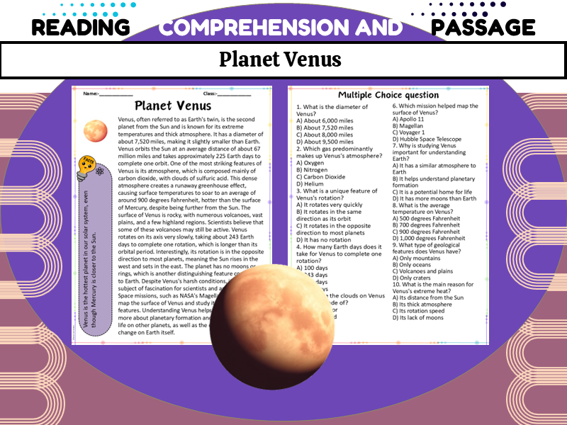Discovering Planet Venus: Engaging Reading Passage with Questions ...