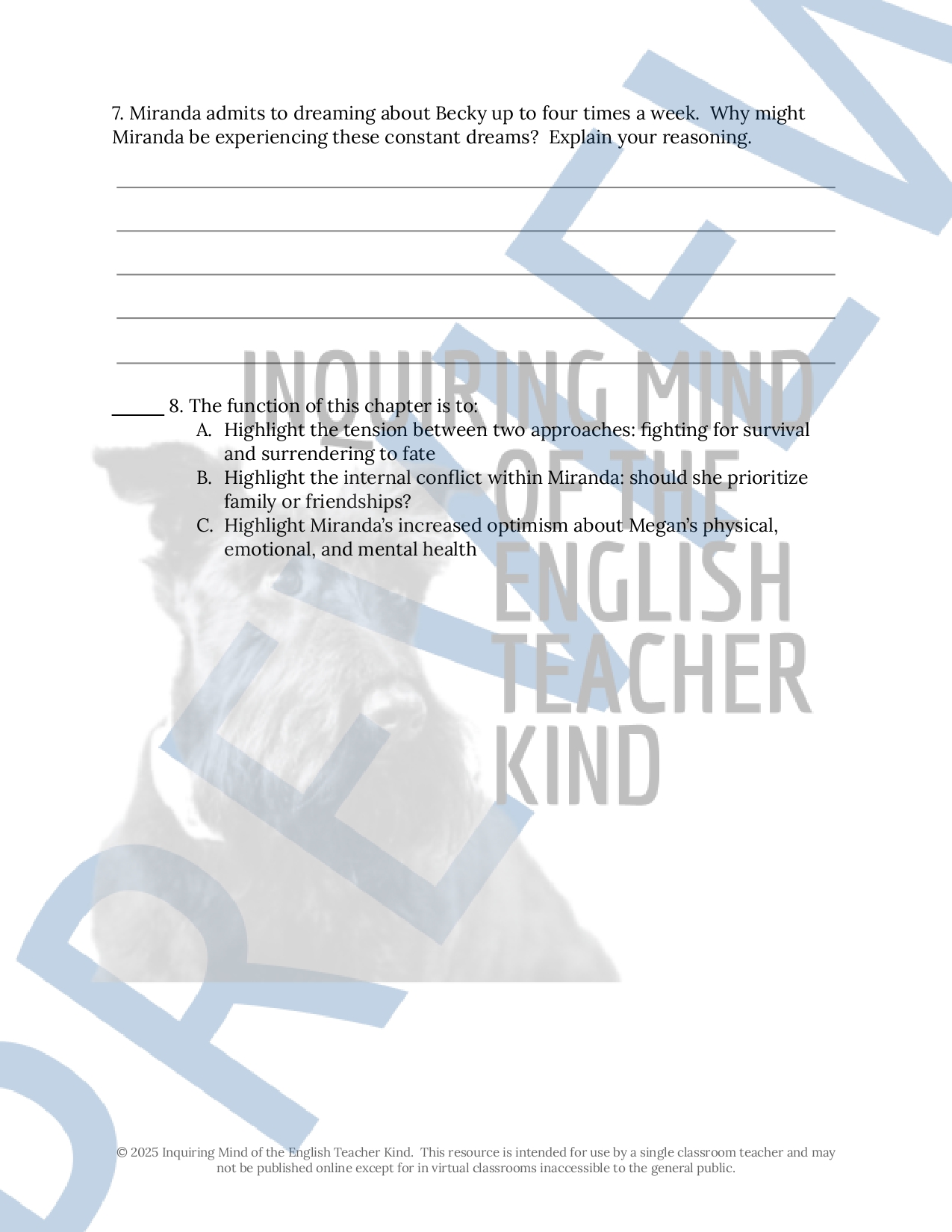 Life As We Knew It Chapter 7 Close Reading Inference Worksheet and Answer Key | Teaching Resources