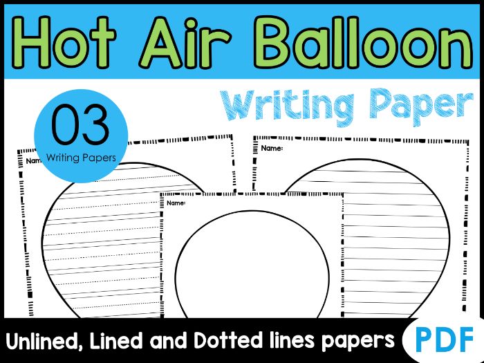 Hot Air Balloon Writing Paper Blank Lined and Dotted Handwriting Lines ...