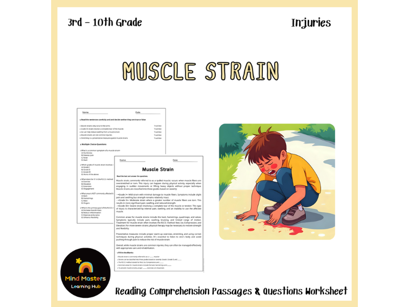 Muscle Strains Reading Comprehension Passages & Questions Worksheets ...