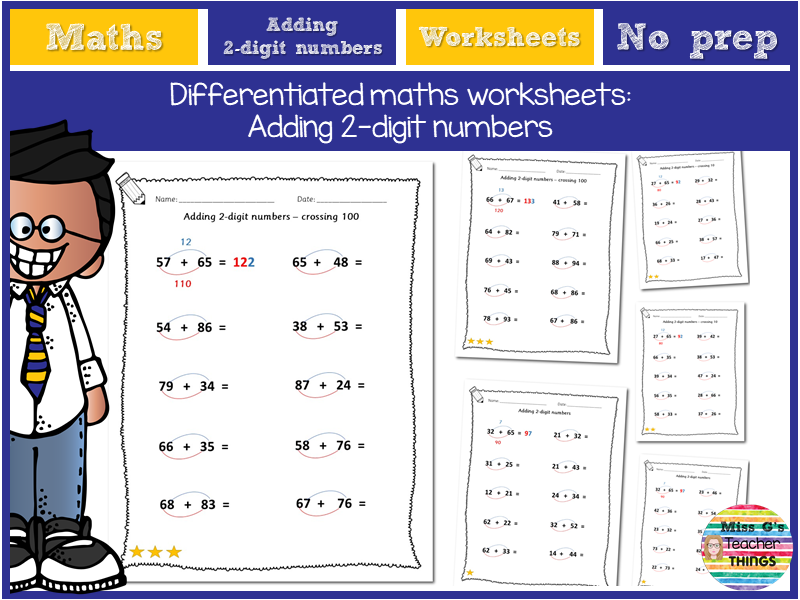 Maths Adding 2 2 digit Numbers Differentiated Worksheets Year 2 