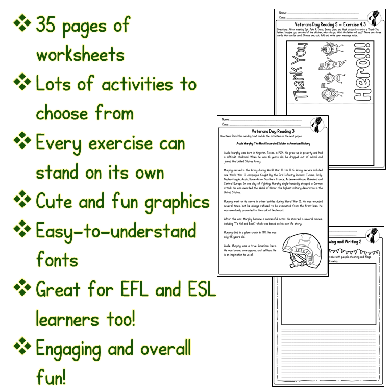 Veterans Day No-Prep ELA Worksheets | Teaching Resources