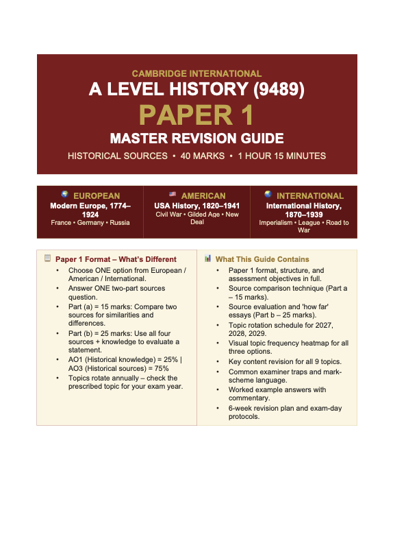 CIE AS & A level History 9489 Paper 1 Historical Sources Master ...