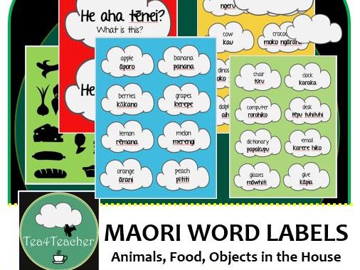 Maori Word Wall Labels - Learn Te Reo 250+ labels Food Bathroom Animals ...