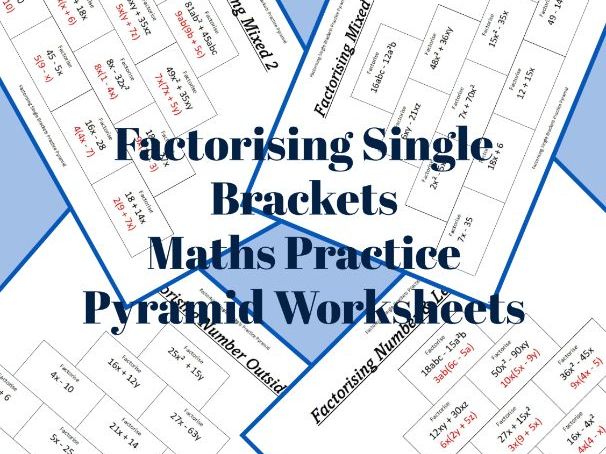 Factorising Single Brackets Maths Practice Pyramid Worksheets ...